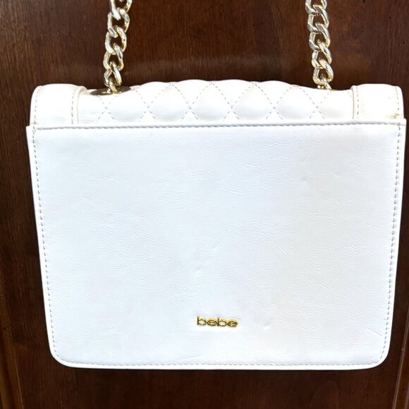 bebe | Bags | Bebe Crossbody Handbag Tote White Faux Leather With Gold ...